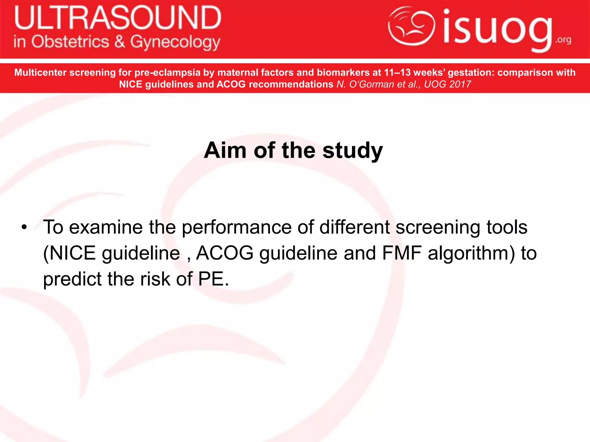 UOG Journal Club: Multicenter screening for pre-eclampsia by maternal ...