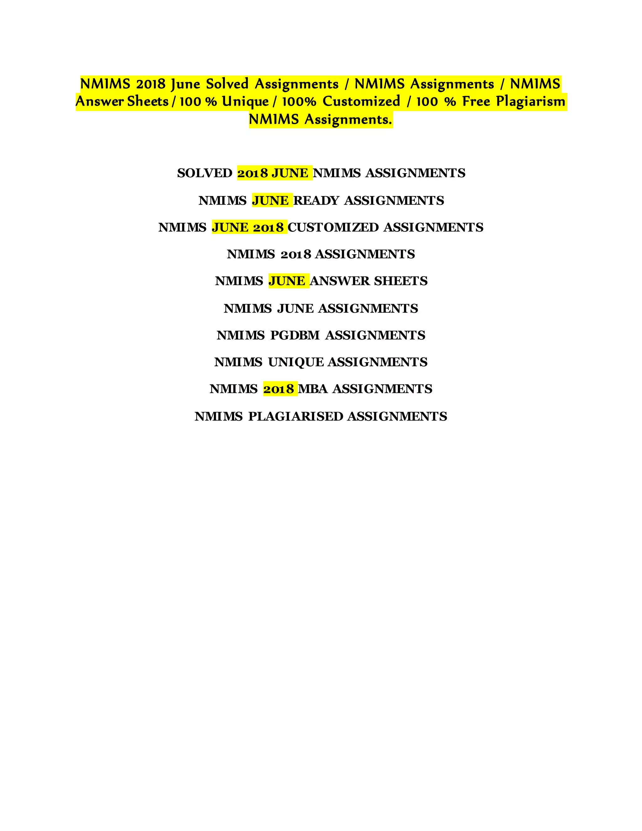 NMIMS 2018 ASSIGNMENTS | DOCX
