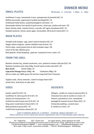 The Lokal Dinner Menu (As of June 2019) | PDF