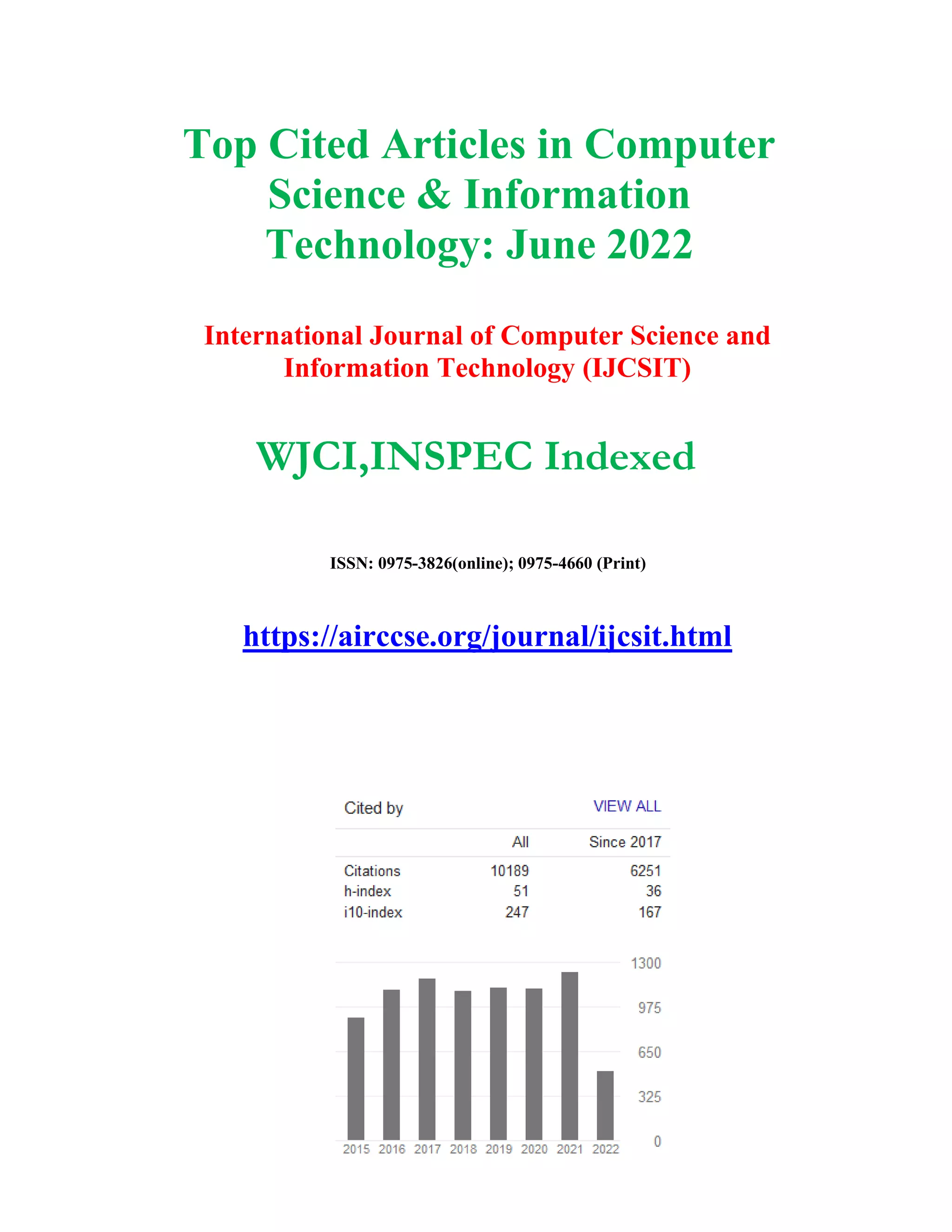 Top Cited Articles in Computer Science & Information Technology: June ...