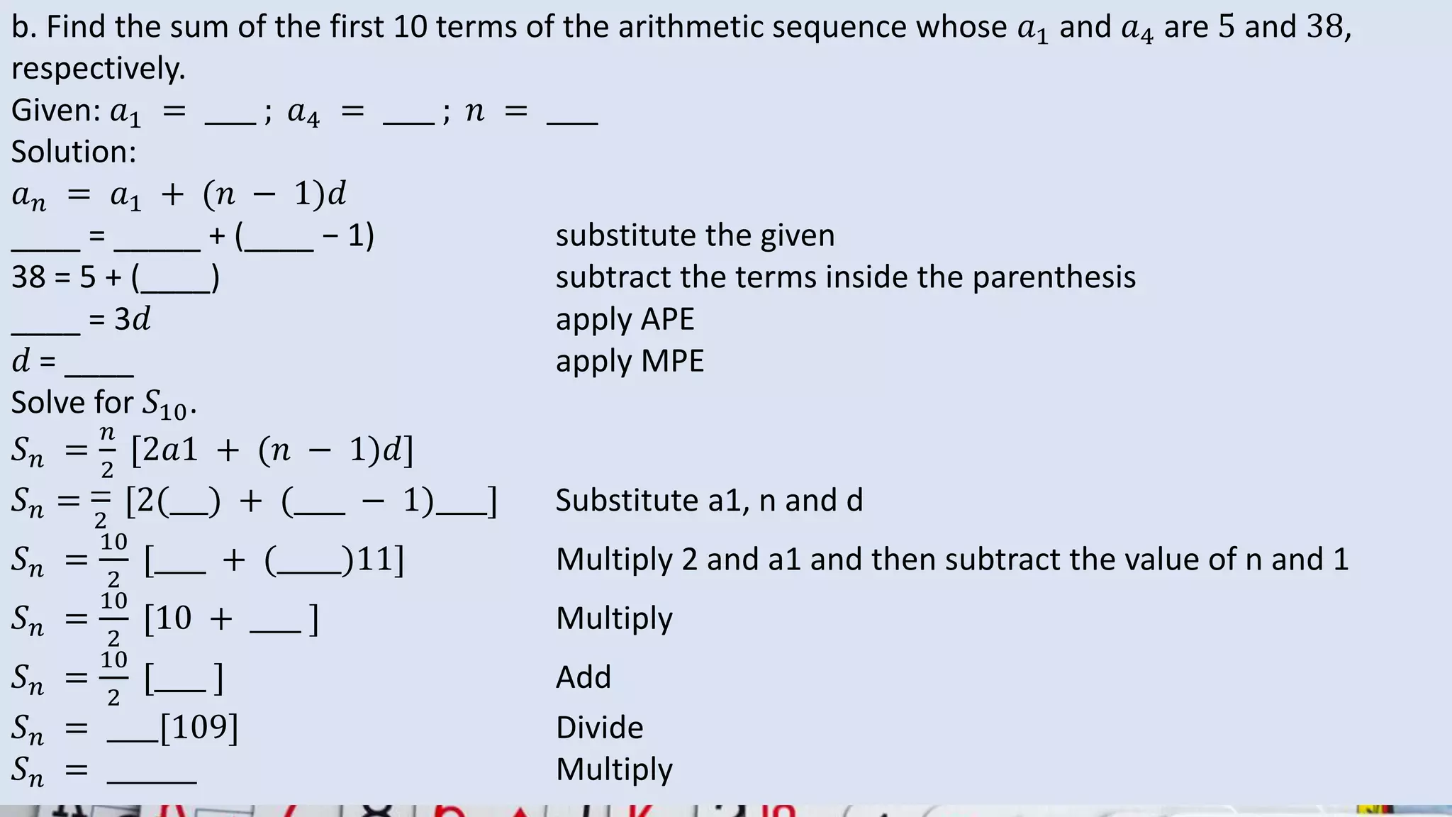 sum of arithmetic sequence s | PPTX