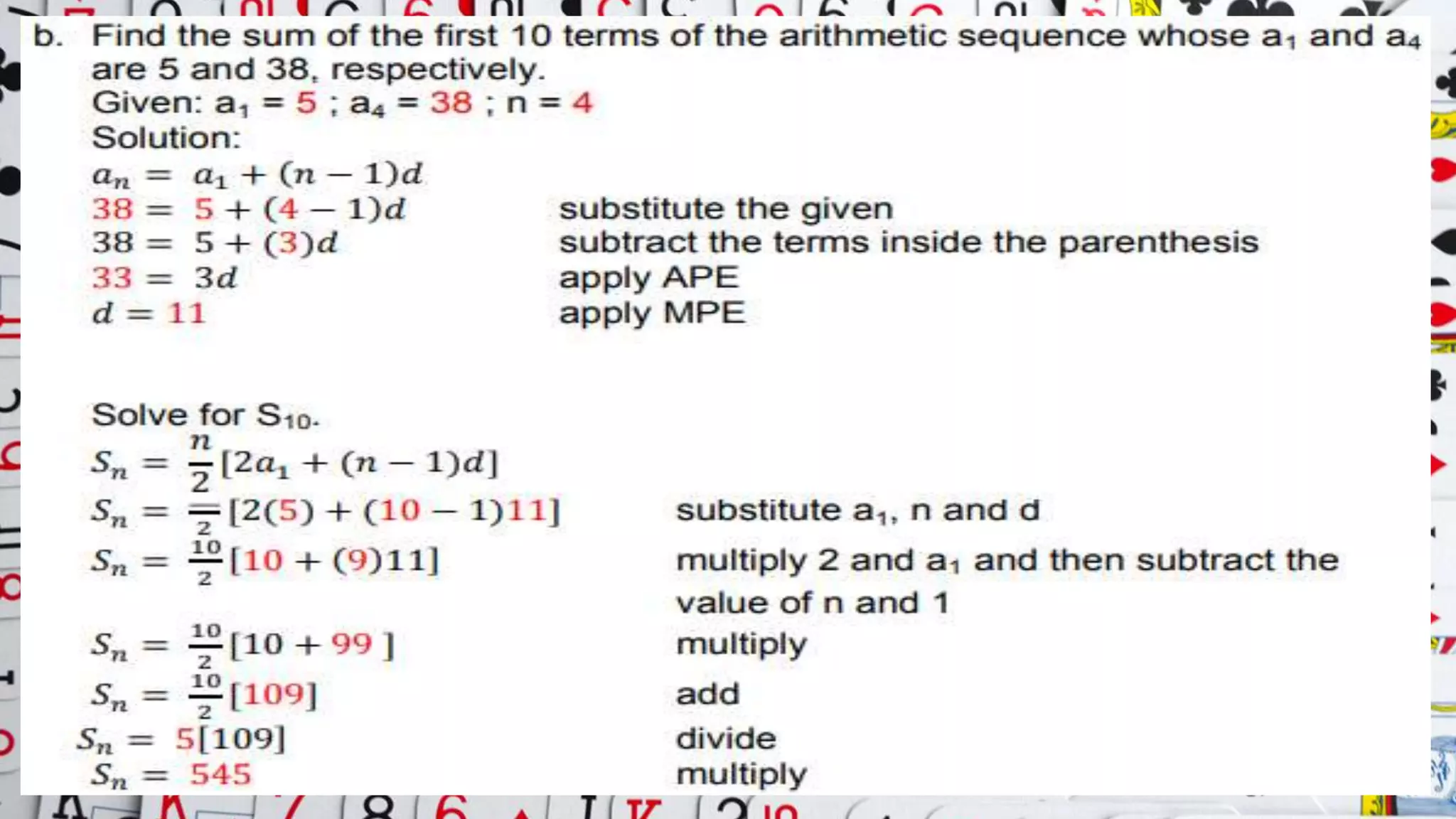 sum of arithmetic sequence s | PPTX