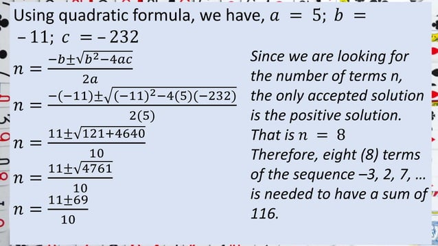 sum of arithmetic sequence s | PPTX | Homework and Study | Education