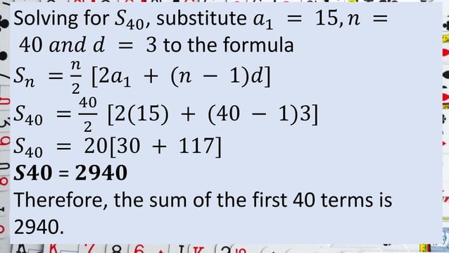 sum of arithmetic sequence s | PPTX | Homework and Study | Education