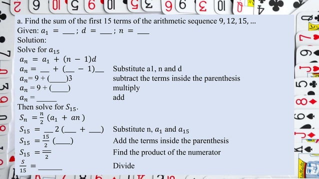 sum of arithmetic sequence s | PPTX | Homework and Study | Education