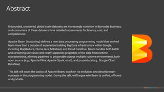 Apache Beam: A unified model for batch and stream processing data | PPTX