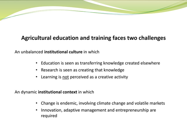Confronting the Challenge of Agricultural Education and Training | PPTX