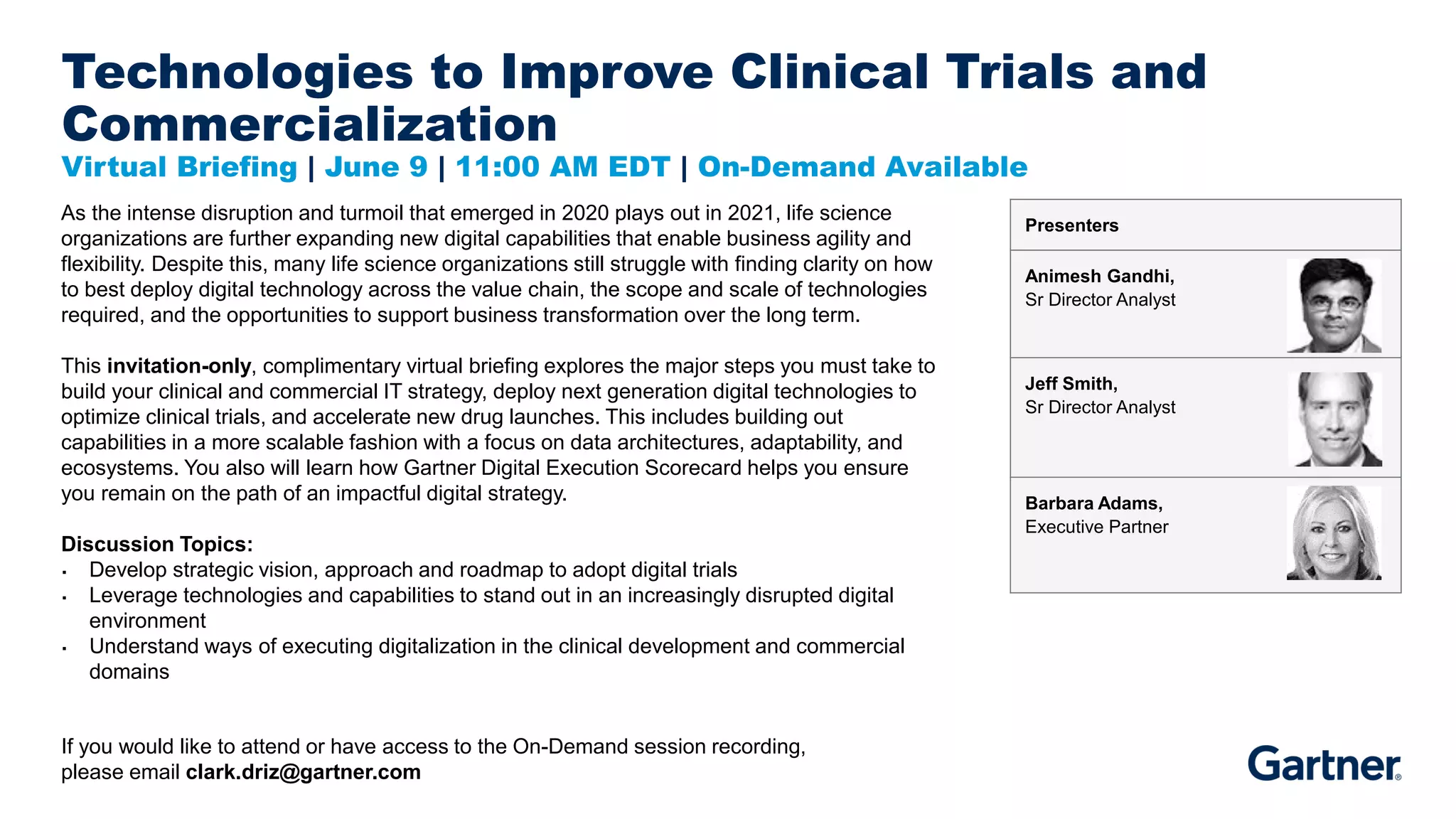 Gartner Virtual Briefing for Life Science Orgs: Invite Only | PDF