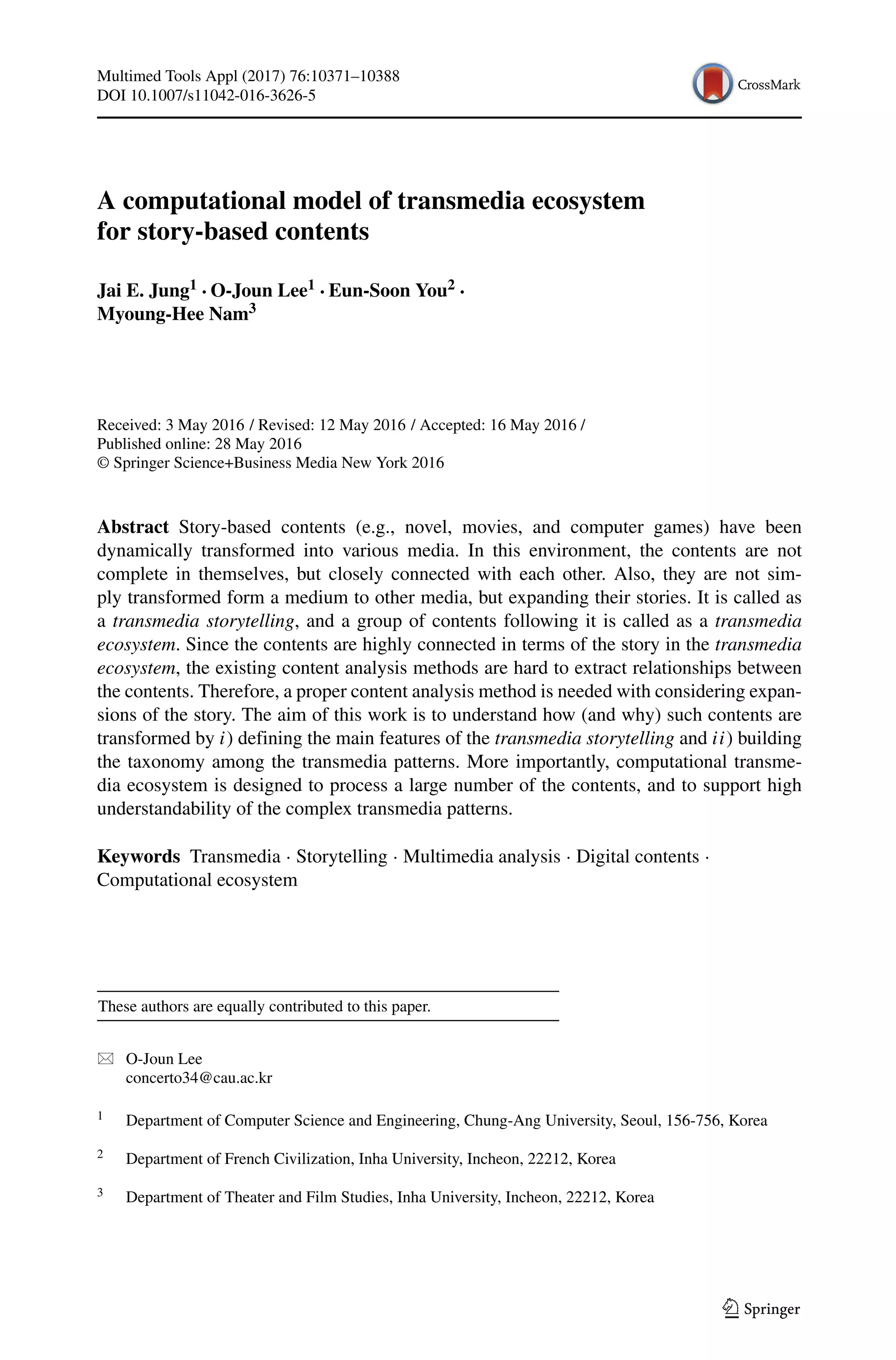 A computational model of transmedia ecosystem for story-based contents ...