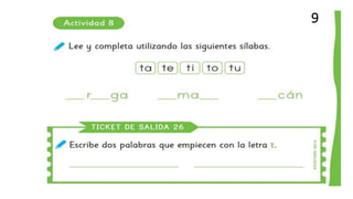 COMPRENSIÓN DE LECTURA / palabras con letra t | PPTX