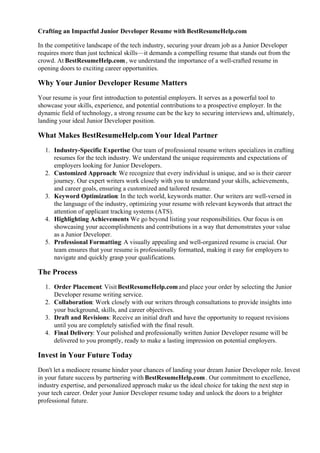 Junior Developer Resume. The ProcessOrder Placemen | PDF