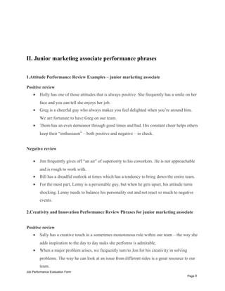 Junior marketing associate performance appraisal | PDF