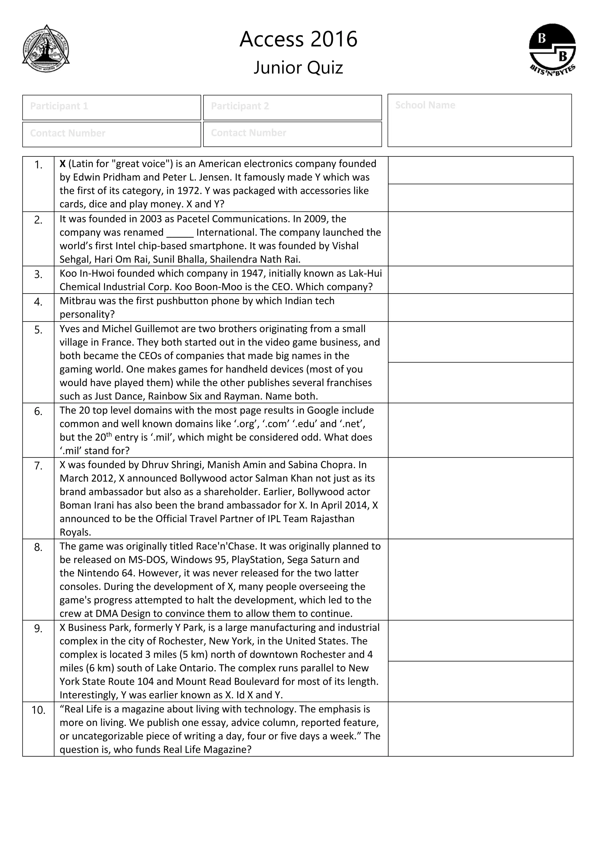 Access 2016 - Junior Quiz Prelims Questions+Answers | PDF