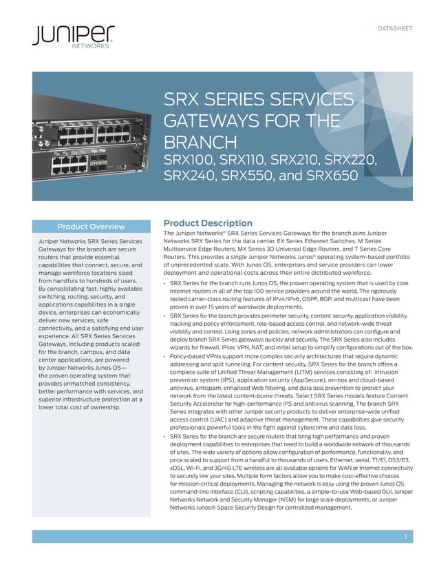 Juniper Networks SRX Branch Solutions | PDF