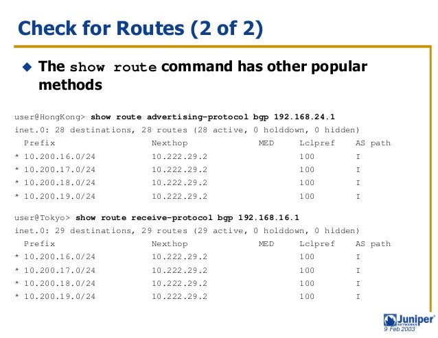 Troubleshooting BGP Juniper Examples