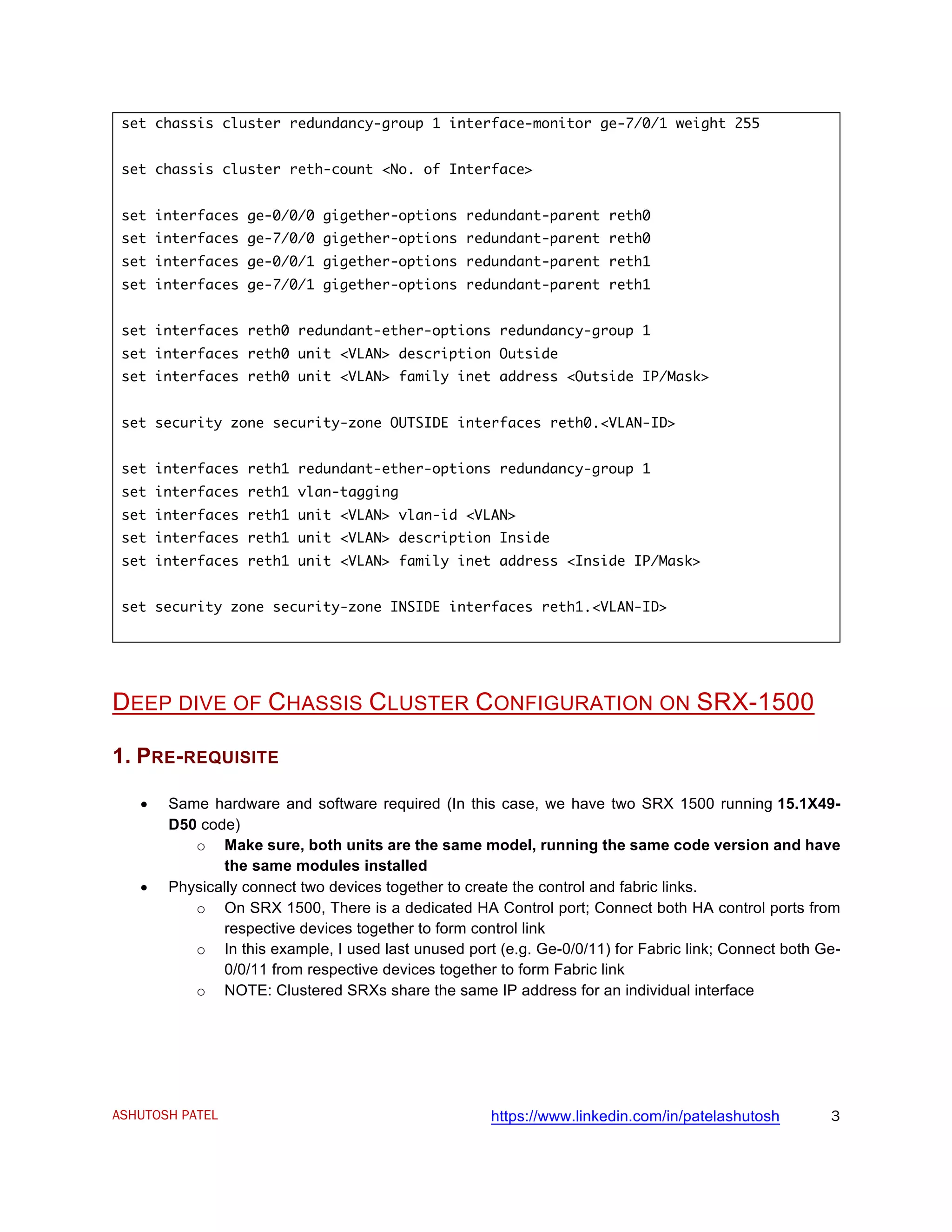 Juniper Chassis Cluster Configuration with SRX-1500s | PDF