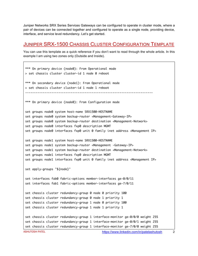 Juniper Chassis Cluster Configuration with SRX-1500s | PDF
