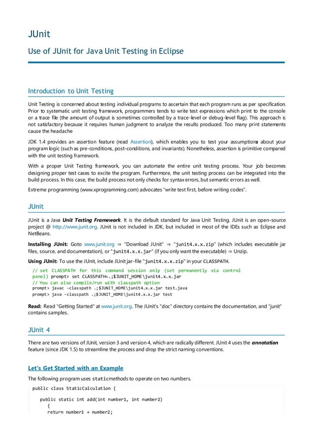 Junit With Eclipse | DOCX