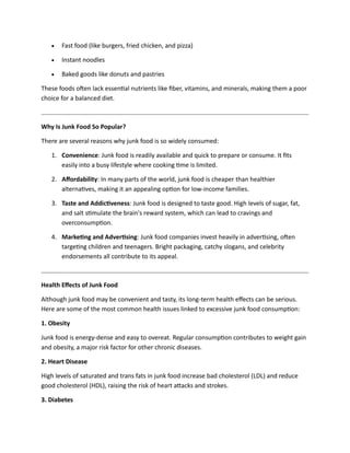 Junk Food: Understanding Its Impact on Health and Society | PDF