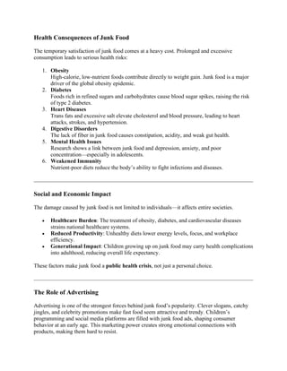 Junk Food: The Hidden Cost of Convenience | PDF