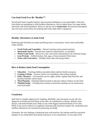 Junk Food: The Hidden Cost of Convenience | PDF