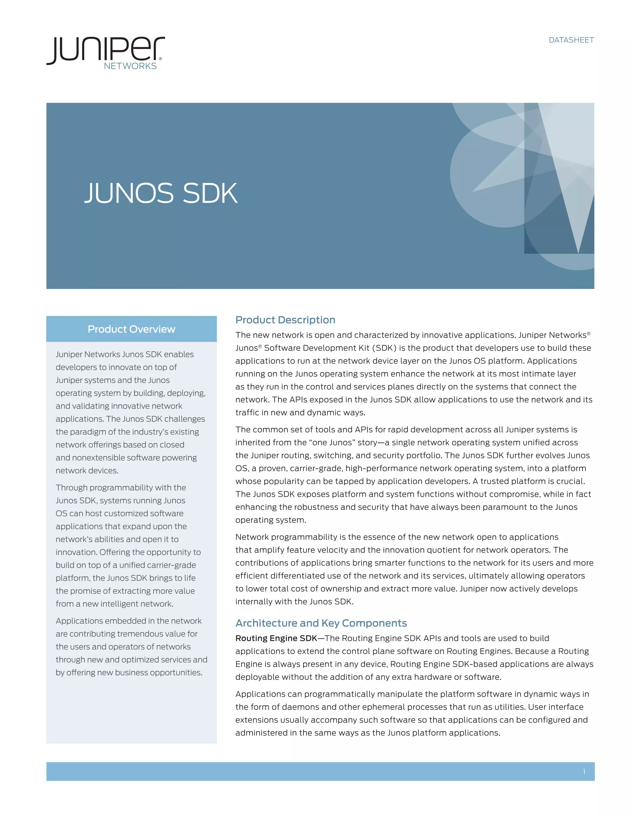 Junos SDK Data Sheet | PDF | Operating Systems | Computer Software and ...