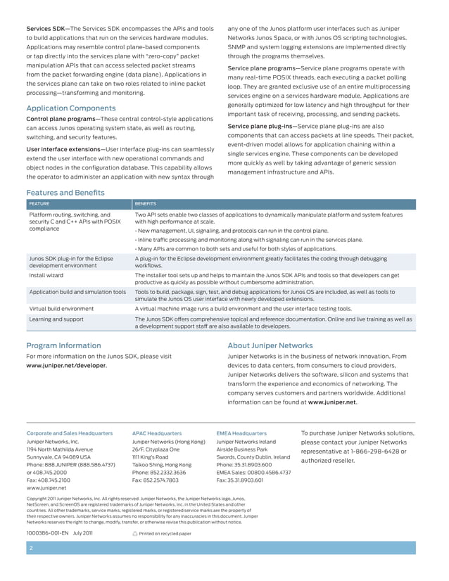Junos SDK Data Sheet | PDF | Operating Systems | Computer Software and Applications