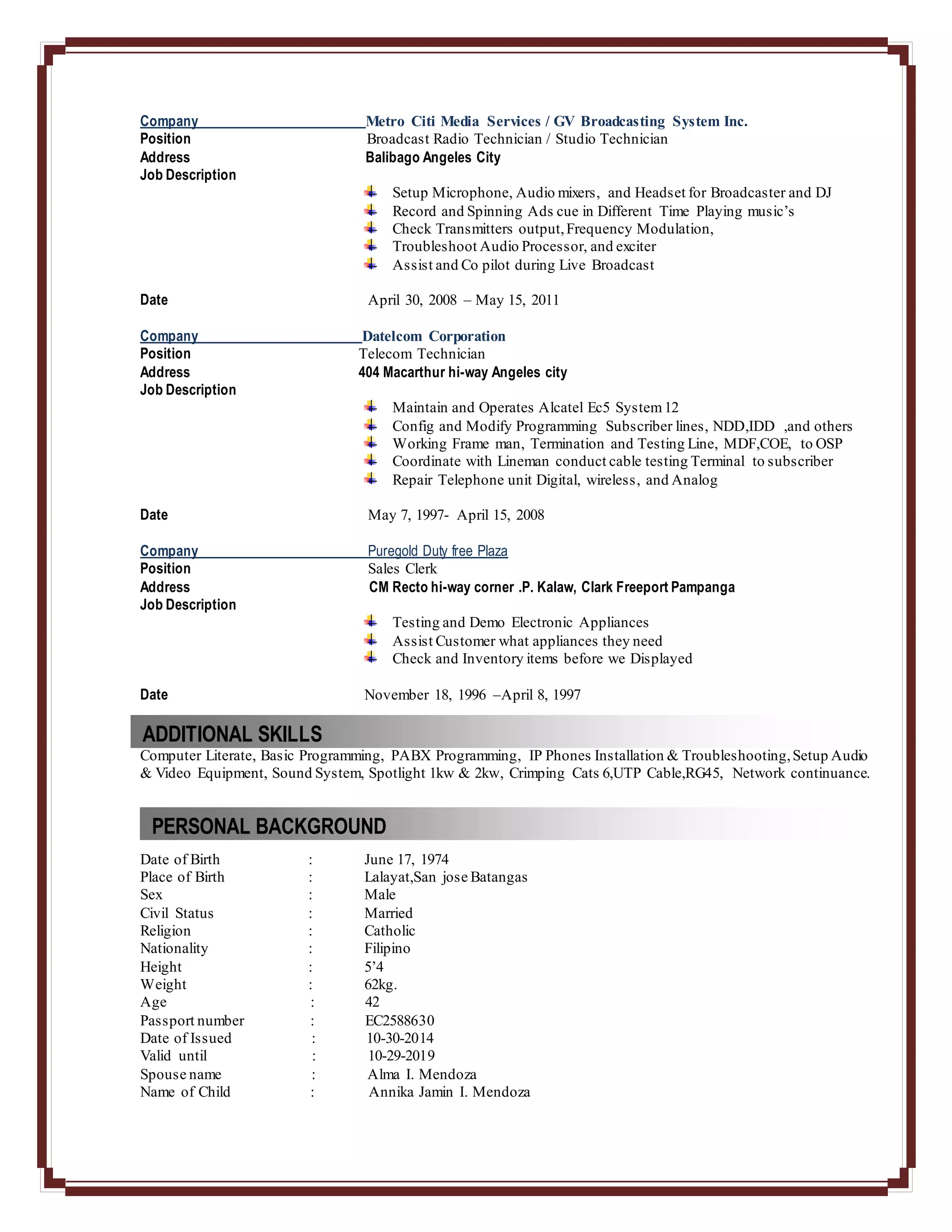 Jun perez mendoza cv 8 18-16. final new | DOCX