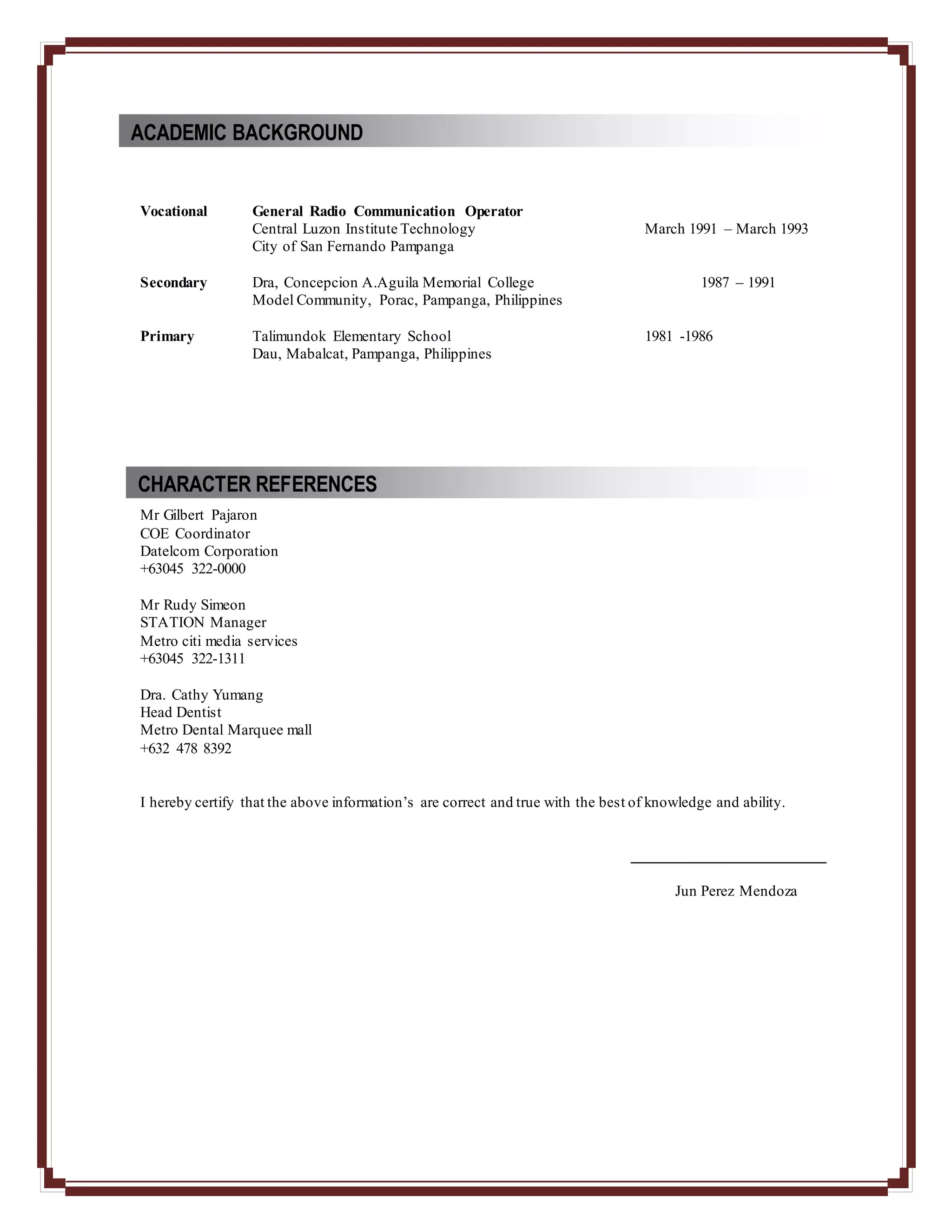 Jun perez mendoza cv 8 18-16. final new | DOCX
