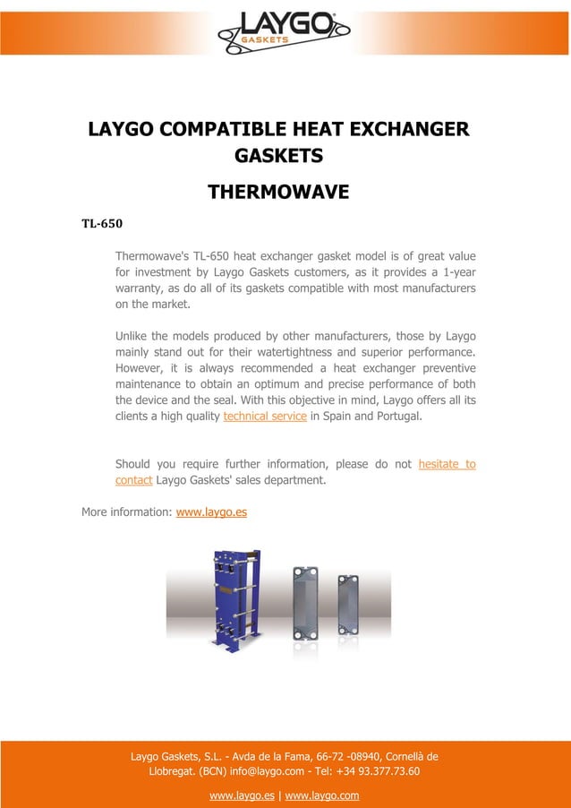 LAYGO COMPATIBLE HEAT EXCHANGER GASKETS THERMOWAVE | PDF