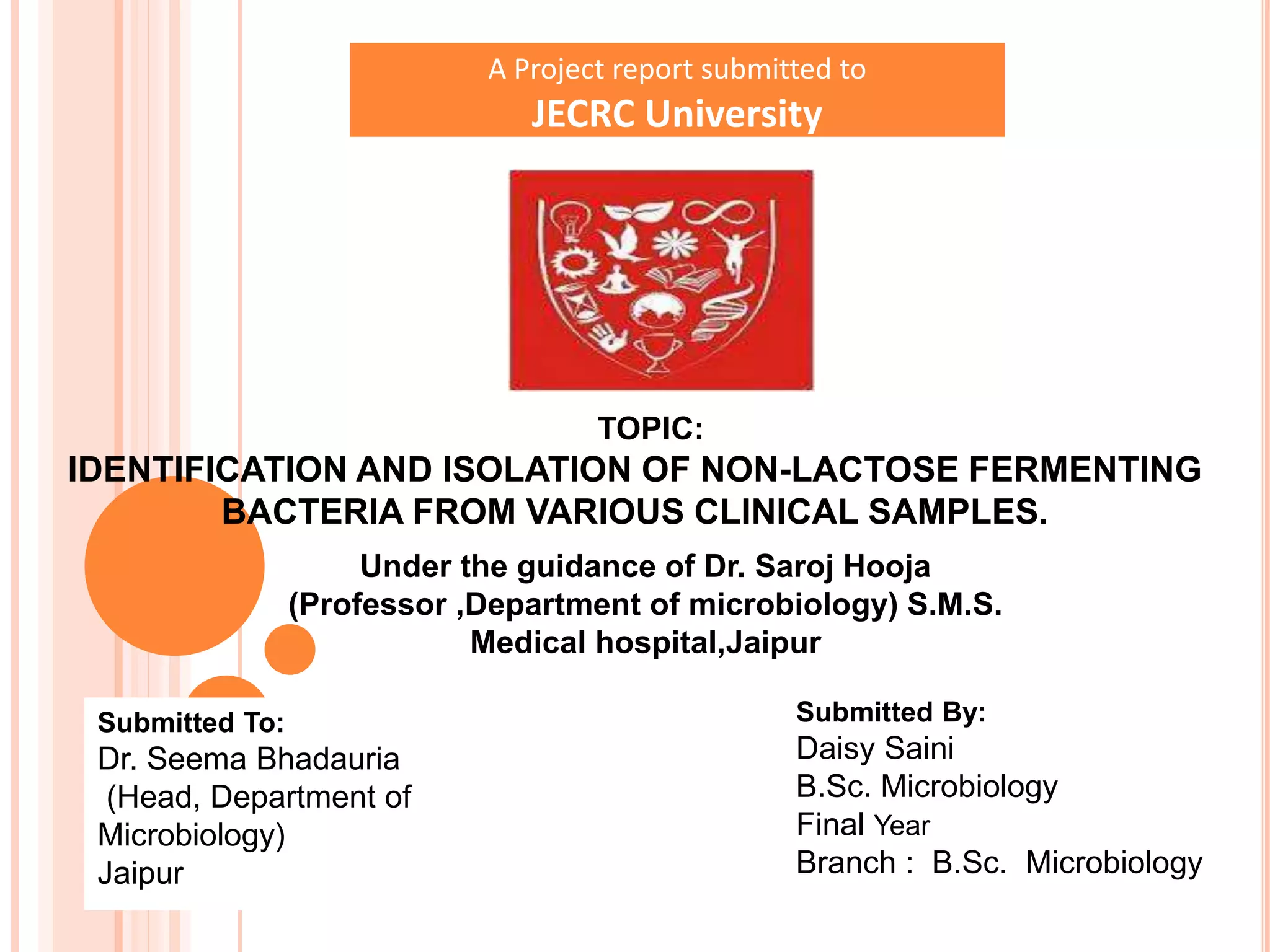ISOLATION AND IDENTIFICATION OF NLF BACTERIA IN VARIOUS SAMPLES. | PPTX