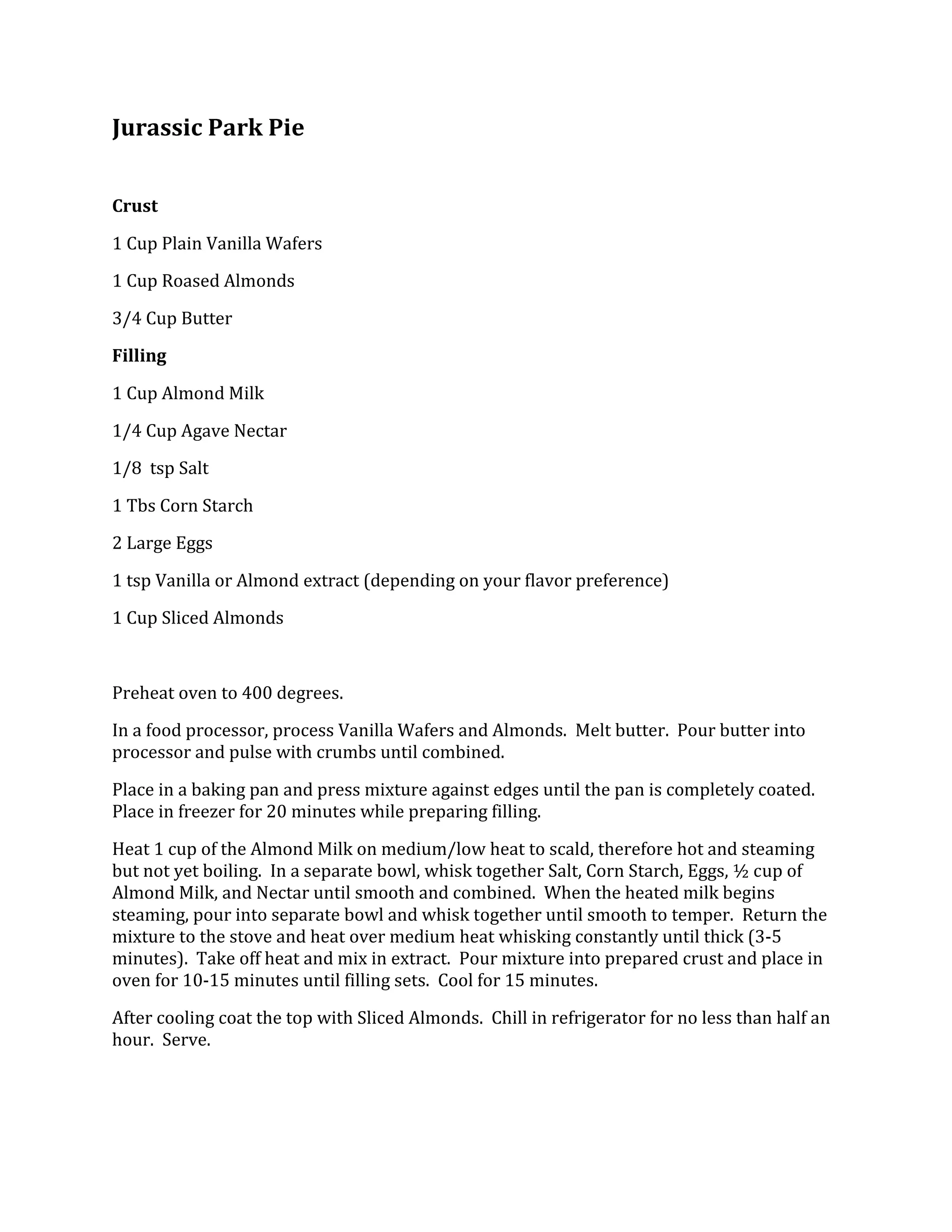 Jurassic park pie | DOCX | Desserts and Baking | Food & Drink