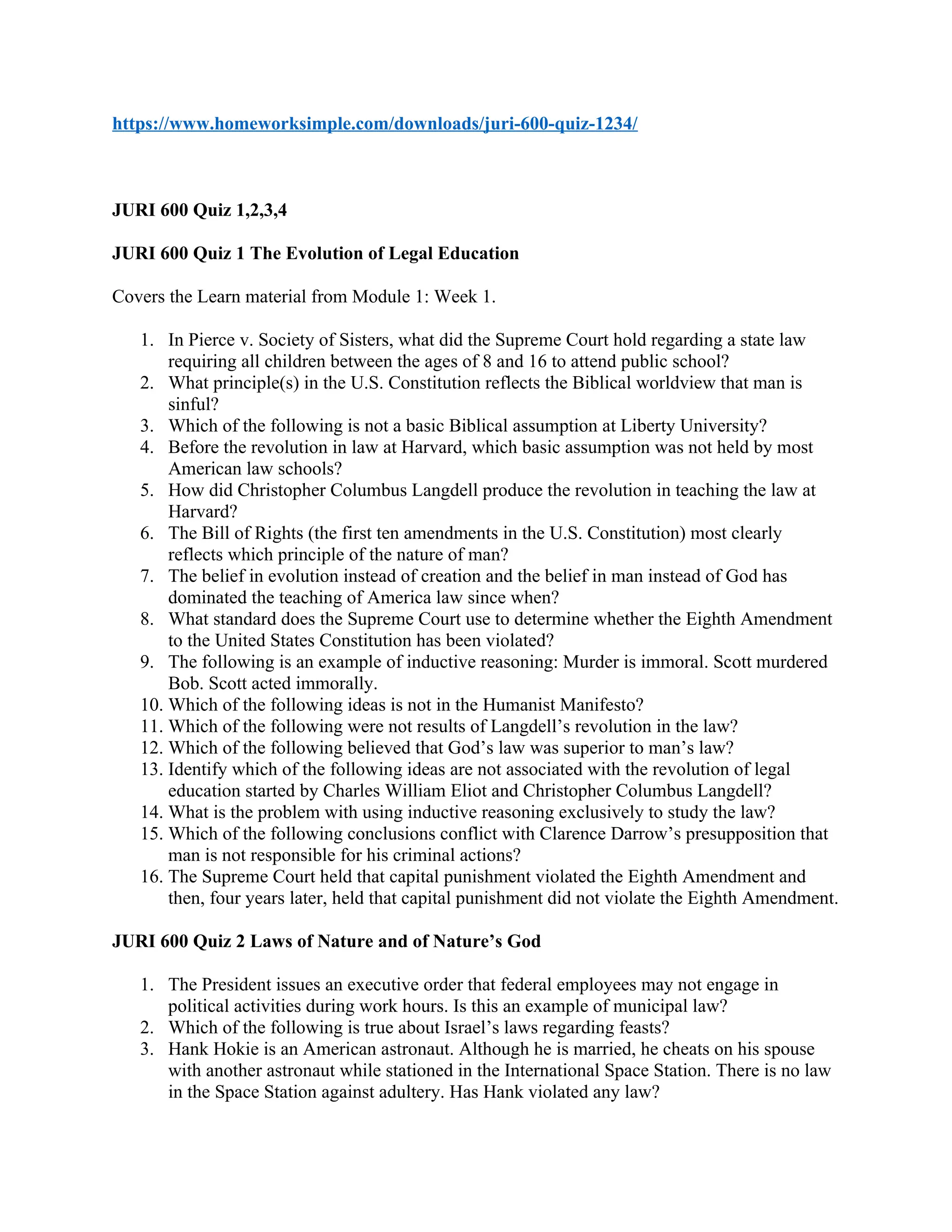 JURI 600 Quiz 1,2,3,4 Liberty Homeworksimple.docx