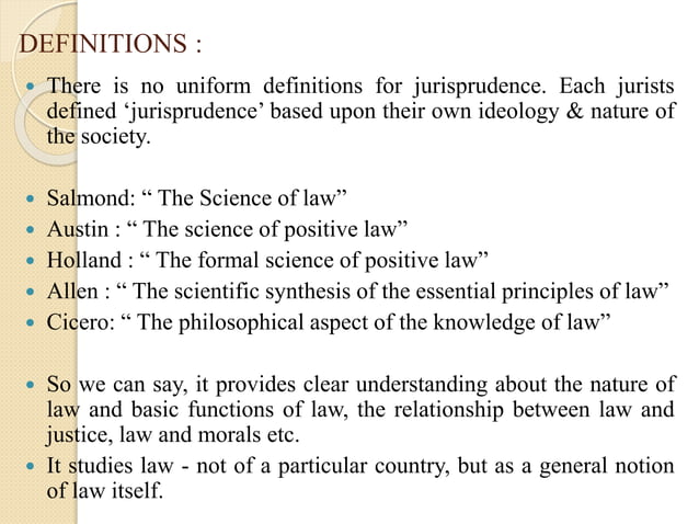 Definitions of Jurisprudence. Scope & Relationship with other social ...