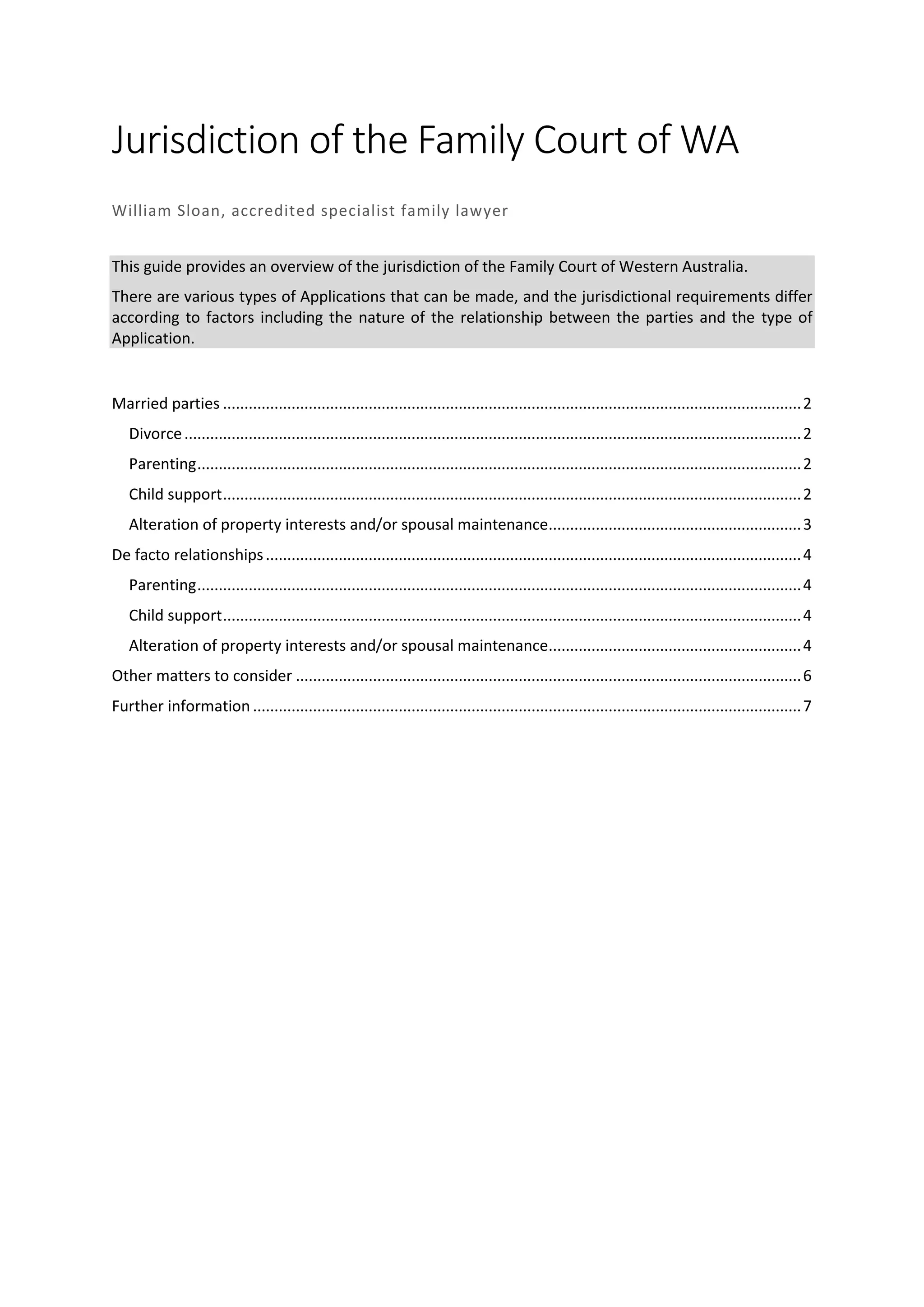 Jurisdiction of the Family Court of WA | PDF