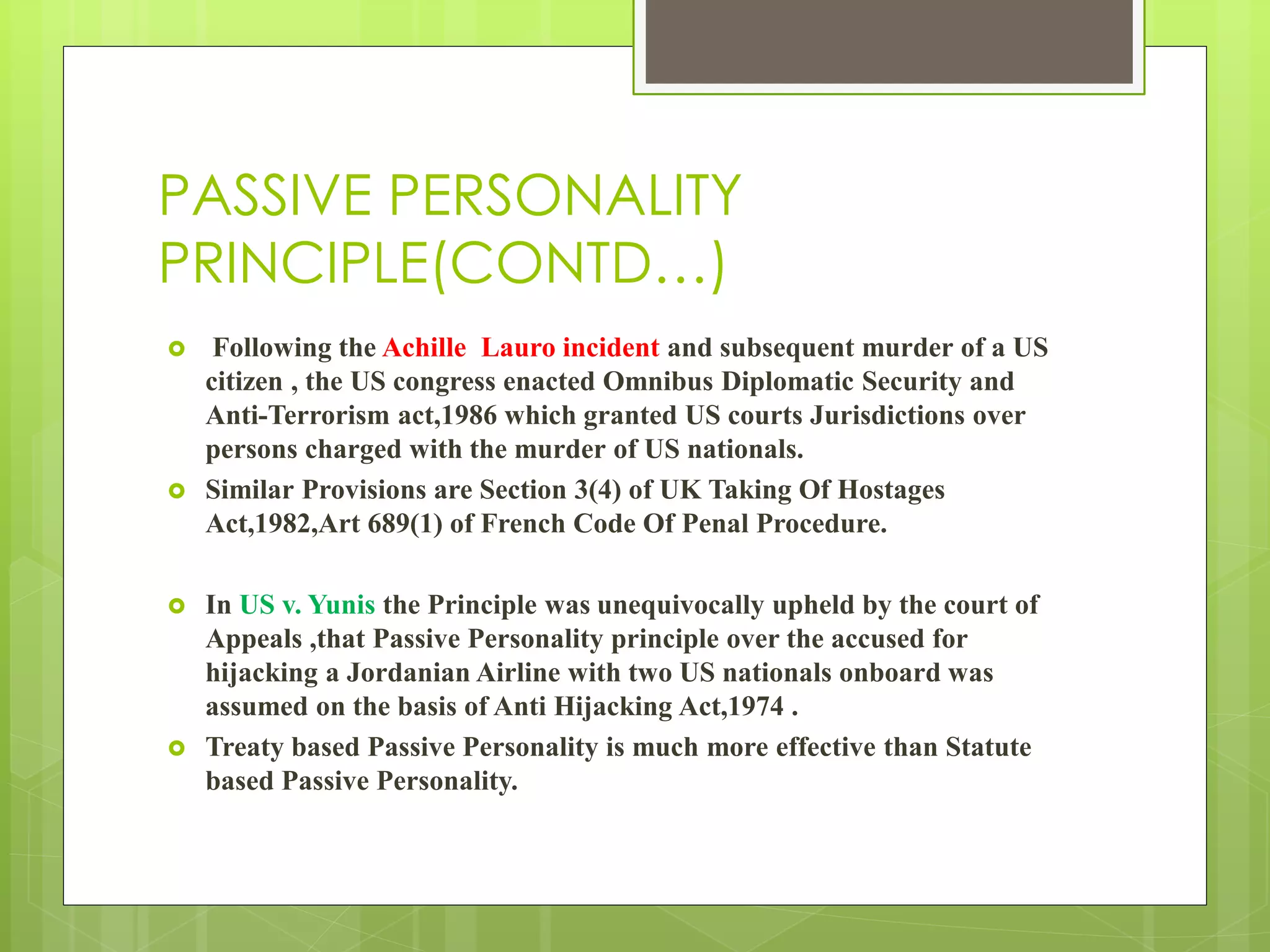 Jurisdiction active and passive personality, protective principle and ...
