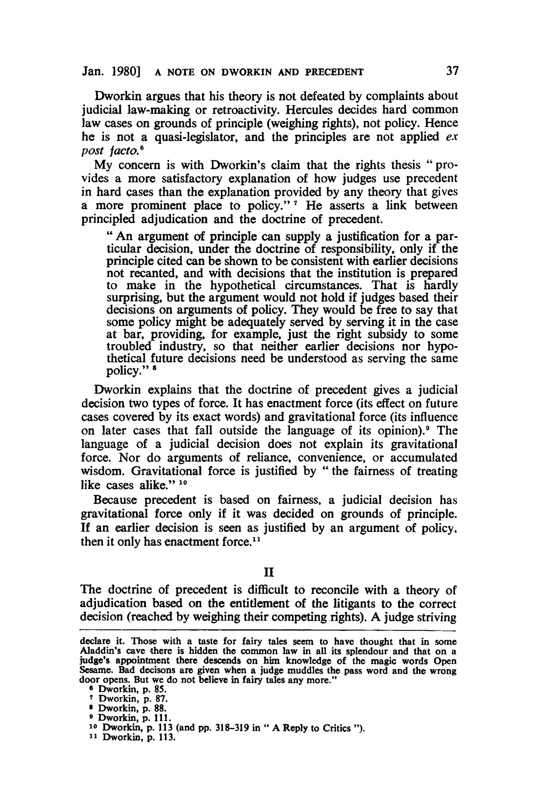 Jurisprudence - Dworkin Theory of Adjudication | PDF