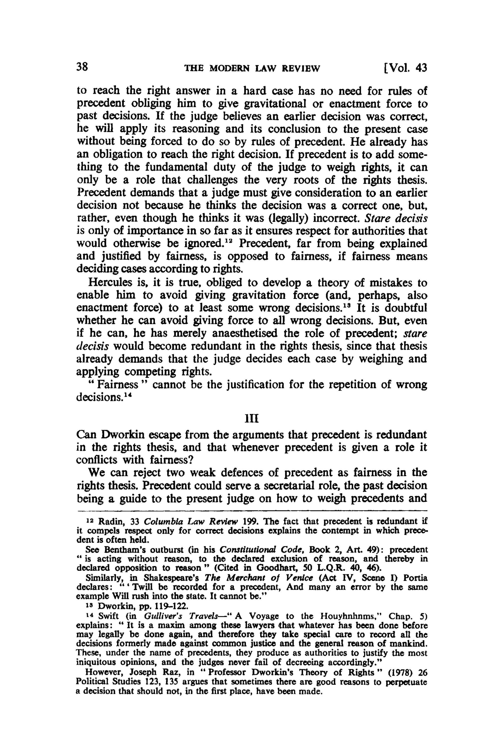 Jurisprudence - Dworkin Theory of Adjudication | PDF