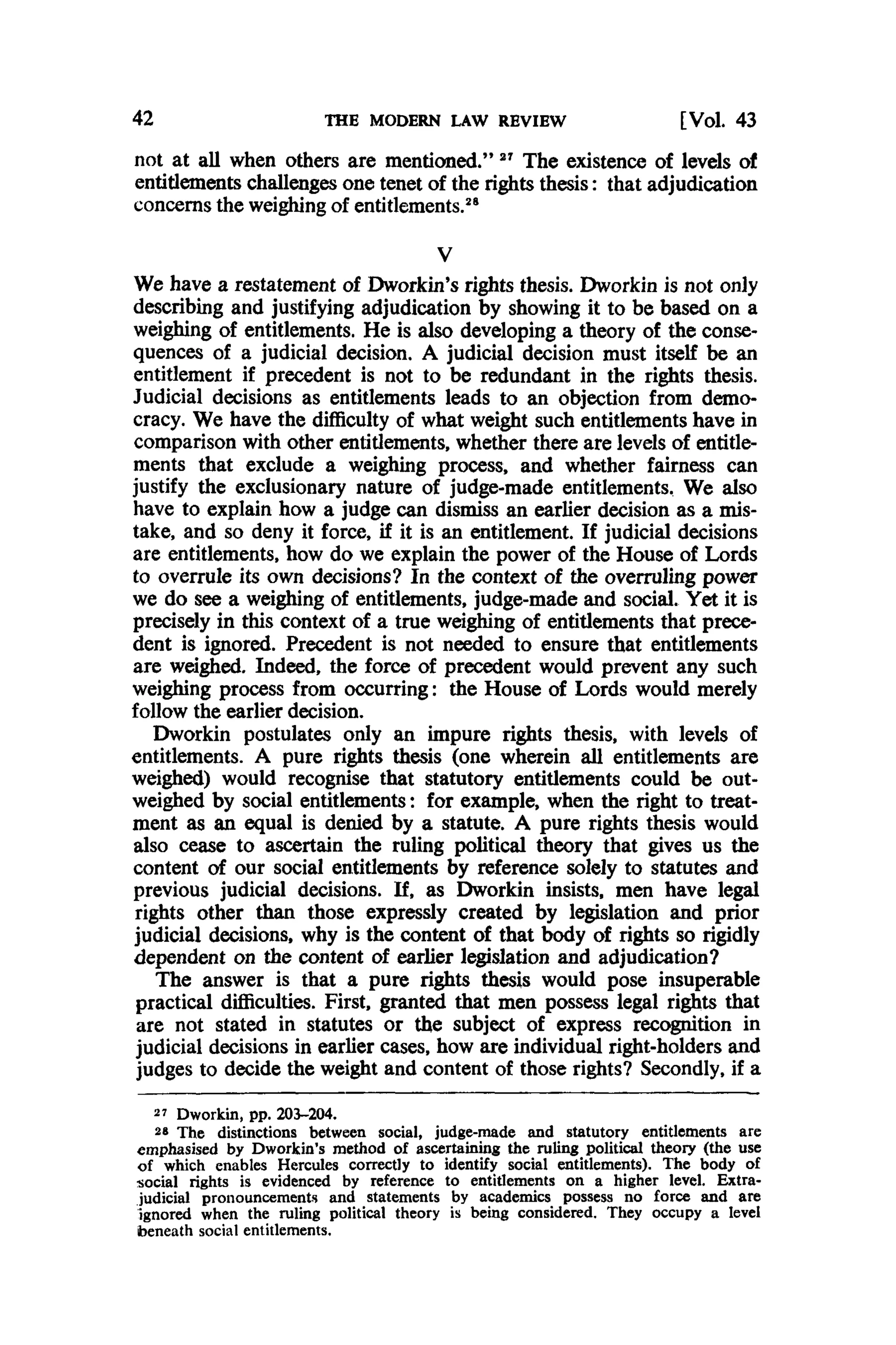 Jurisprudence - Dworkin Theory of Adjudication | PDF