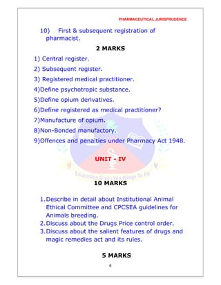 PHARMACEUTICAL JURISPRUDENCE UNIT WISE QUESTION.pdf
