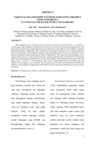 HUBUNGAN POLA ASUH ORANG TUA DENGAN KEPERCAYAAN DIRI ANAK DI TAMAN KANAK-KANAK PUTRA 1 ...