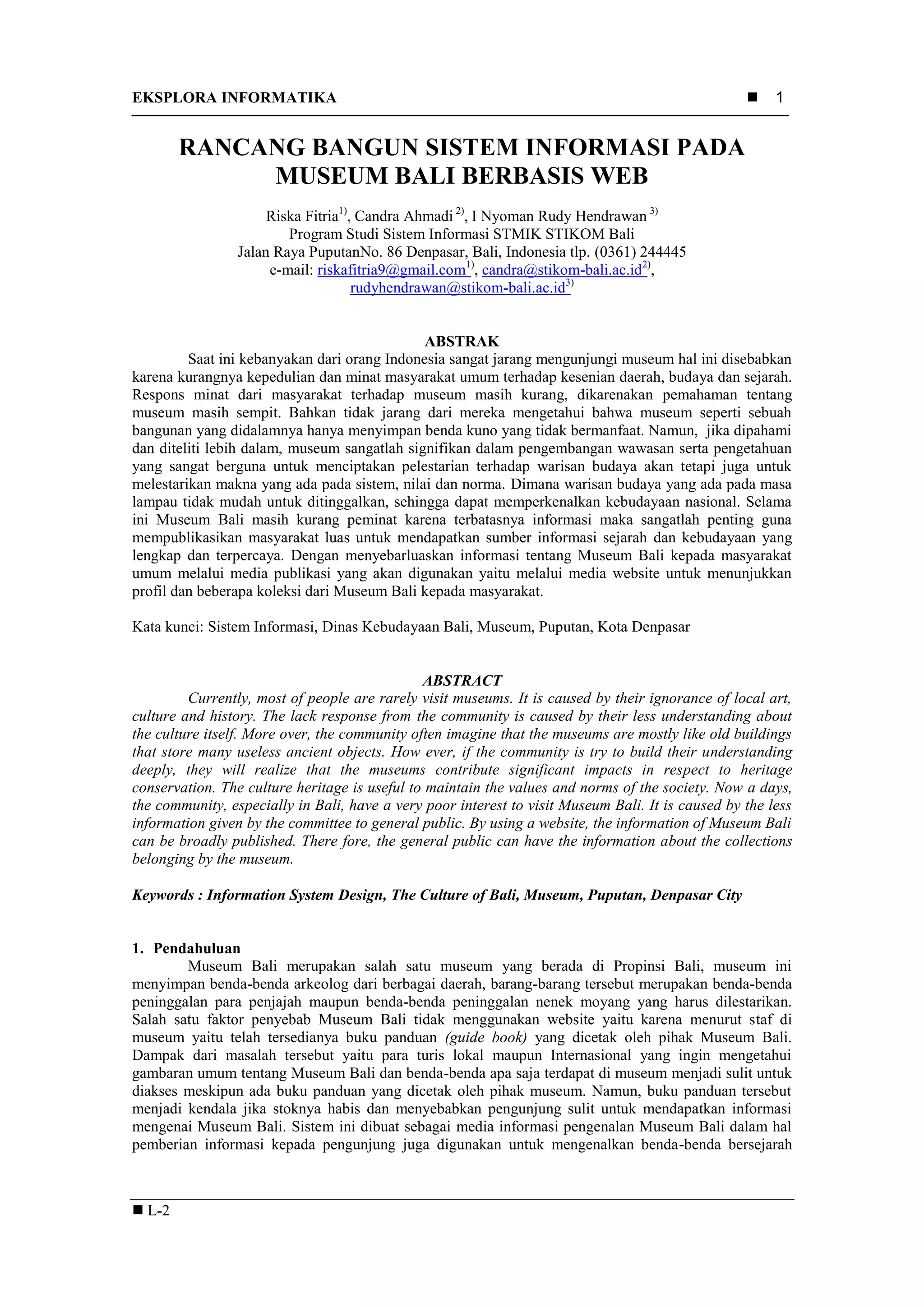 RANCANG BANGUN SISTEM INFORMASI PADA MUSEUM BALI BERBASIS WEB | PDF