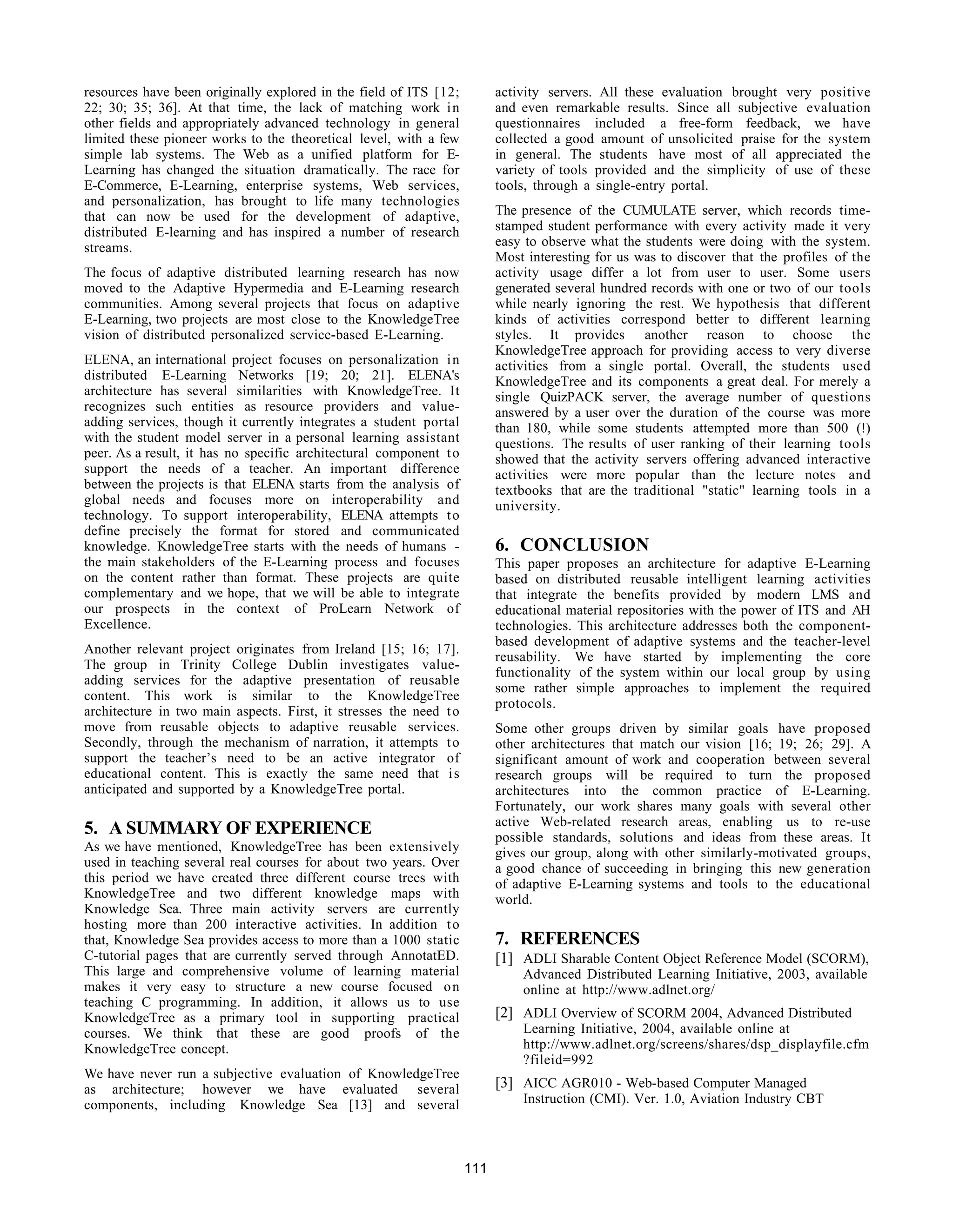 Jurnal a distributed architecture for adaptive e-learning | PDF | Web Development | Internet