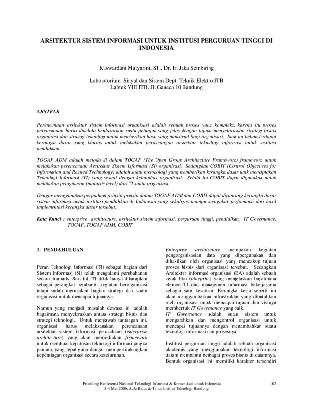 Jurnal arsitektur sistem informasi untuk institusi perguruan tinggi di | PDF