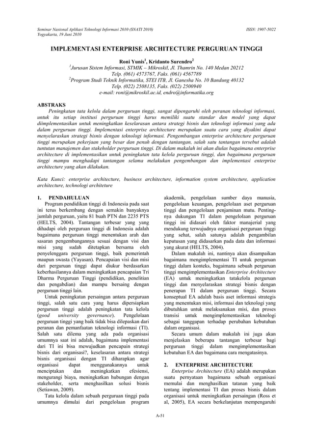Jurnal implementasi enterprise architecture perguruan tinggi | PDF