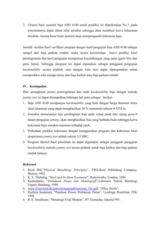 Jurnal jominy test (pengujian mampu keras baja) melalui program MATLAB ...