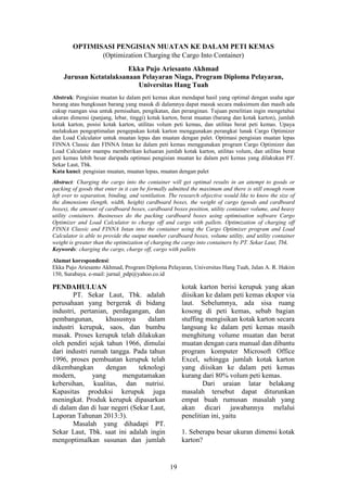 Jurnal pdp vol 5 no 1 ekka optimisasi pengisian muatan ke dalam peti kemas | PDF