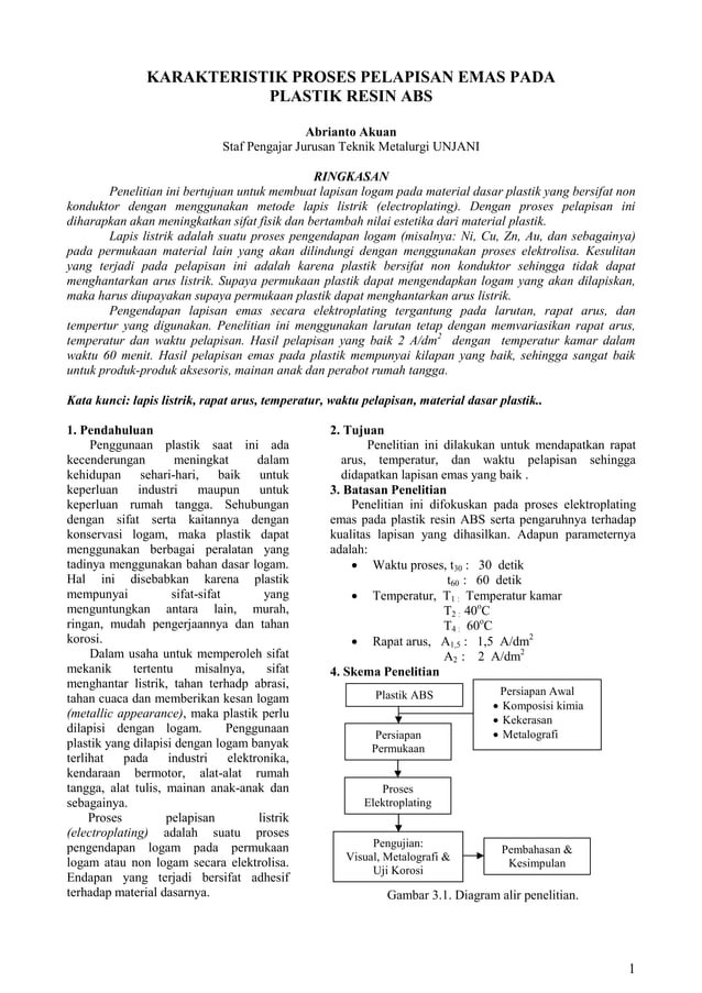 Jurnal plating Au pada plastik ABS (AA) | PDF