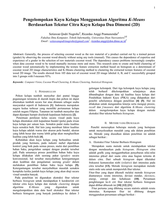 Jurnal 15235 pengelompokan kayu kelapa menggunakan algoritma k-means | PDF