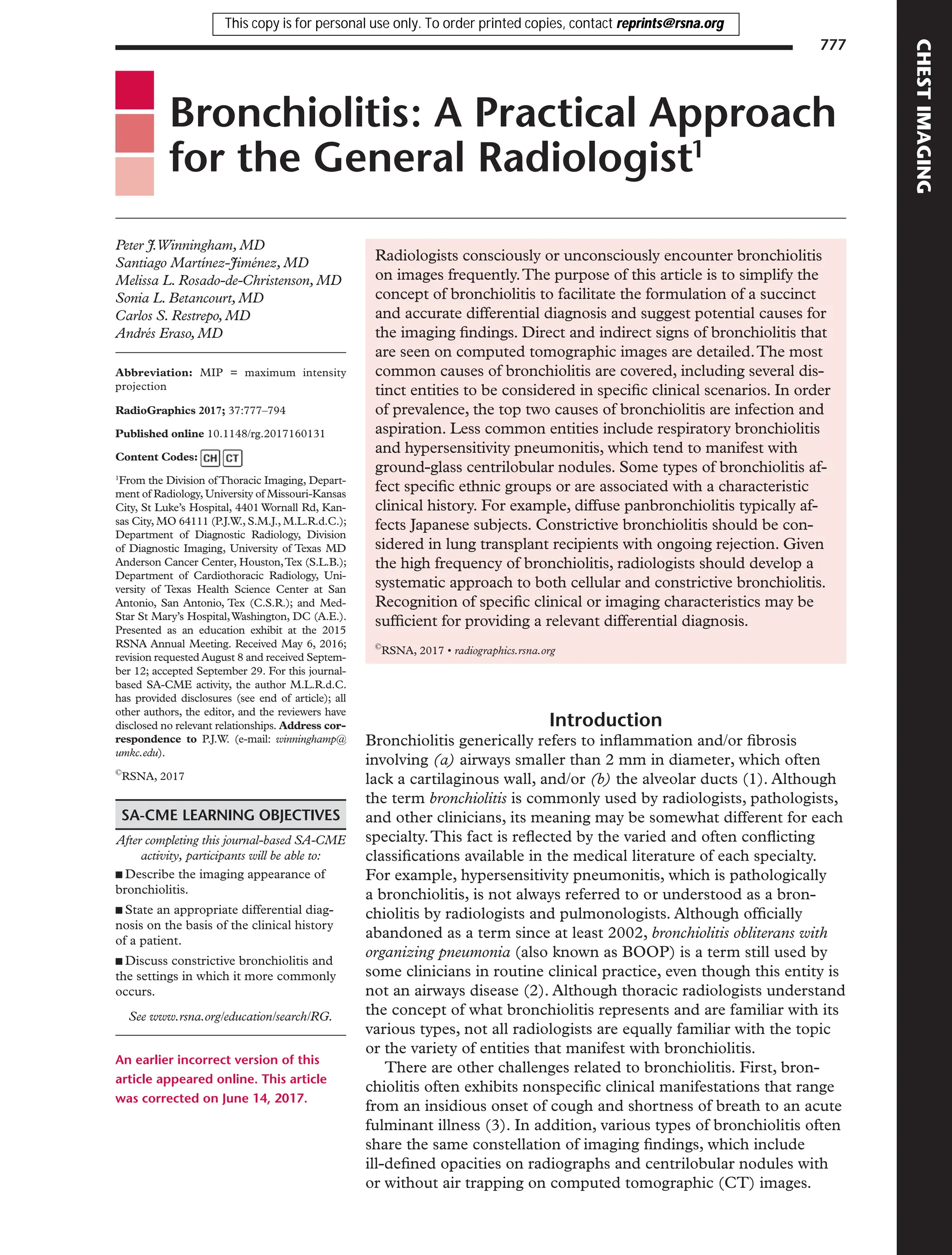 Bronchiolitis : a practice for general radiologists | PDF